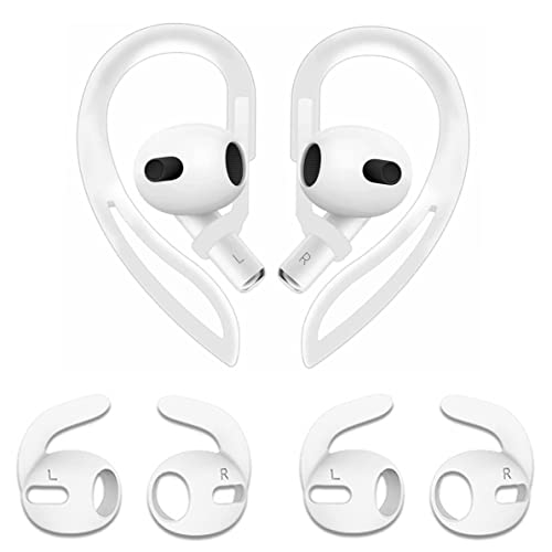 ALXCD Ear Hook Ear Tips Compatible with AirPods 3, 1 Pair Over-Ear Soft Adjustable Ear Hook & 2 Pairs Sport Silicone Ear Tips in 1 Set [Anti Slip][Anti Lost], Compatible with AirPods 3 (1C+2S) White