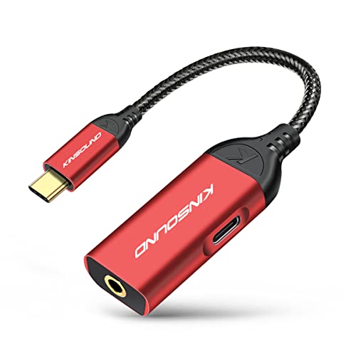 USB C to 3.5 mm Jack Adapter, 24bit Hi-Res Sound Type C to Audio Connector PD Fast Charging Compatible with Samsung Galaxy S22/S21/S20 Plus, Pixel 6/5/4/3/2, iPad Pro/iPad Air/iPad Mini, Red