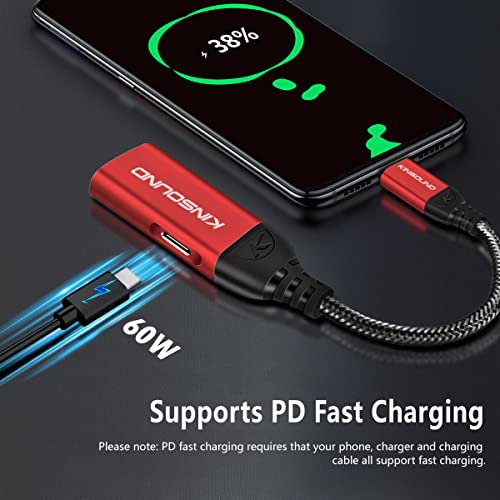 USB C to 3.5 mm Jack Adapter, 24bit Hi-Res Sound Type C to Audio Connector PD Fast Charging Compatible with Samsung Galaxy S22/S21/S20 Plus, Pixel 6/5/4/3/2, iPad Pro/iPad Air/iPad Mini, Red