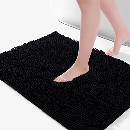 Yastouay Bath Mats for Bathroom, Non-Slip Machine Washable Absorbent Soft Plush Chenille Bath Rug Mat, Bathroom Carpet Mats for Shower Floor and Bathtub, 20x32 Inches, Black