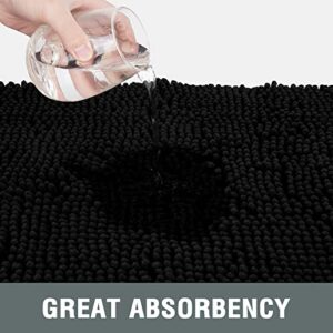 Yastouay Bath Mats for Bathroom, Non-Slip Machine Washable Absorbent Soft Plush Chenille Bath Rug Mat, Bathroom Carpet Mats for Shower Floor and Bathtub, 20x32 Inches, Black