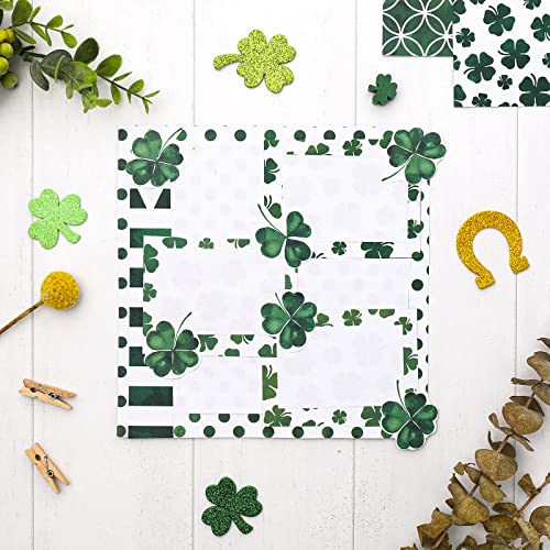 Whaline 12 Designs St. Patrick's Day Pattern Paper Pack 24 Sheet Green Shamrock Stripe Clover Dot Scrapbook Paper Double-Sided Decorative Craft Paper Folded Flat for Card Making Scrapbook, 30 x 30cm