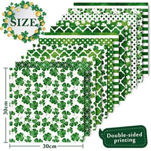 Whaline 12 Designs St. Patrick's Day Pattern Paper Pack 24 Sheet Green Shamrock Stripe Clover Dot Scrapbook Paper Double-Sided Decorative Craft Paper Folded Flat for Card Making Scrapbook, 30 x 30cm