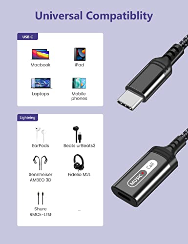 USB C to Lightning Audio Adapter USB Type C Male to Lightning Female Headphones Converter Compatible with iPhone 15/15Pro, iPad Pro, Galaxy S23/S22, MacBook USB C Laptop(Audio Only, Not for Charging)