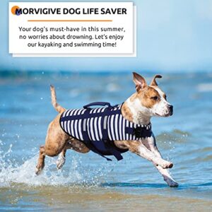 MORVIGIVE Striped Dog Life Jacket, Ripstop Dog Life Vest Preserver for Boating & Swimming with Rescue Handle, Reflective Puppy Float Coat Pet Swimsuit with Adjustable Straps and Side-Release Buckles