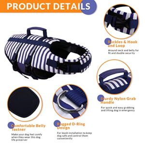 MORVIGIVE Striped Dog Life Jacket, Ripstop Dog Life Vest Preserver for Boating & Swimming with Rescue Handle, Reflective Puppy Float Coat Pet Swimsuit with Adjustable Straps and Side-Release Buckles