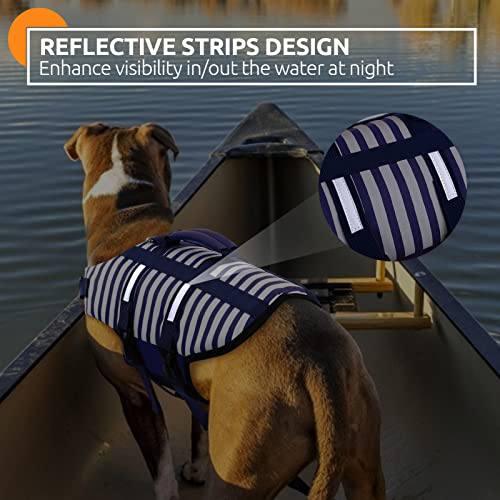 MORVIGIVE Striped Dog Life Jacket, Ripstop Dog Life Vest Preserver for Boating & Swimming with Rescue Handle, Reflective Puppy Float Coat Pet Swimsuit with Adjustable Straps and Side-Release Buckles