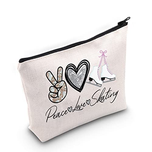 WZMPA Ice Skating Cosmetic Make Up Bag Figure Skating Inspired Gift Peace Love Skating Makeup Zipper Pouch Bag Skating Ice Merchandise (Peace Skating)