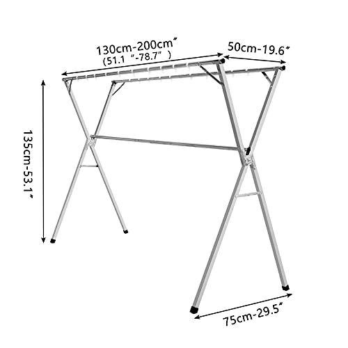 TORIBIO Clothes Drying Rack, 79 Inch Laundry Drying Rack Foldable, Space Saving Heavy Duty Stainless Steel Clothing Drying Rack with Windproof Hooks for Indoor Outdoor