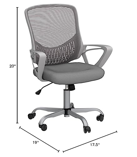 Home Office Chair Ergonomic Computer Desk Chair Mesh Mid-Back Height Adjustable Swivel Chair with Armrest, Grey