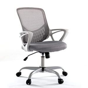 Home Office Chair Ergonomic Computer Desk Chair Mesh Mid-Back Height Adjustable Swivel Chair with Armrest, Grey