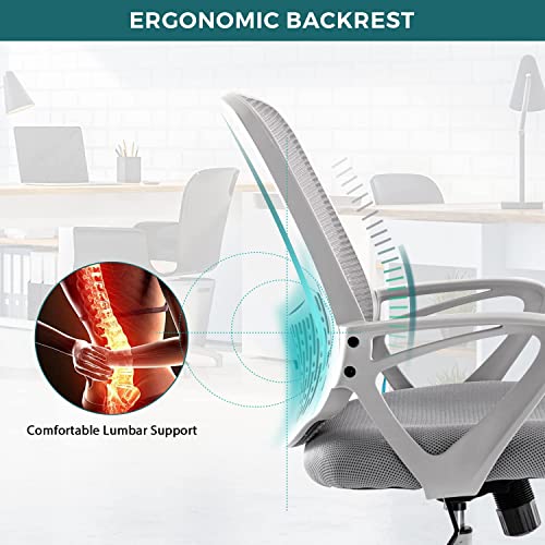 Home Office Chair Ergonomic Computer Desk Chair Mesh Mid-Back Height Adjustable Swivel Chair with Armrest, Grey