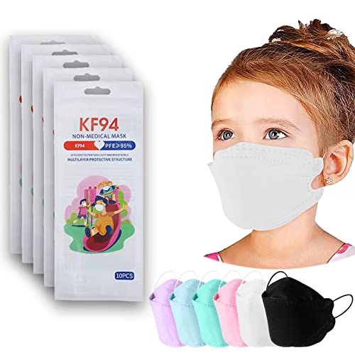 Kids KF94_Mask 50PCS, 4 Layers Protective_Mask Non-woven, Cup Dust_Mask 3D Design Disposable KF94 for Kids Girls Boys (50 PCS, White)