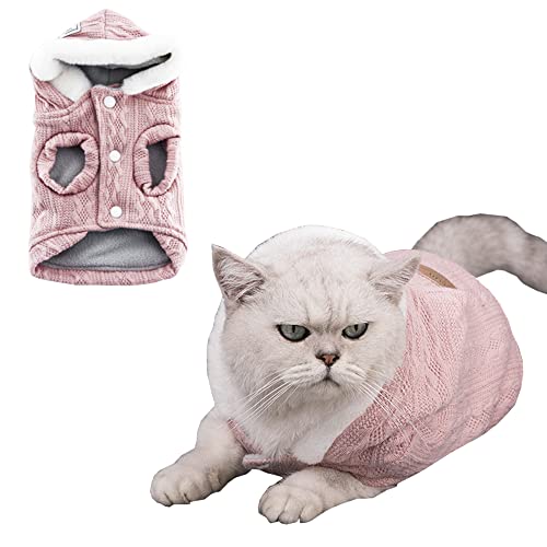 ANIAC Cat Sweater with Hats Dog Hoodies Puppy Winter Coat Kitten Cold Weather Clothes Pet Hooded Knitwear Warm Sweatshirts (X-Small, Pink)