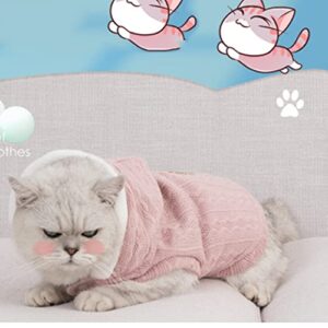 ANIAC Cat Sweater with Hats Dog Hoodies Puppy Winter Coat Kitten Cold Weather Clothes Pet Hooded Knitwear Warm Sweatshirts (X-Small, Pink)