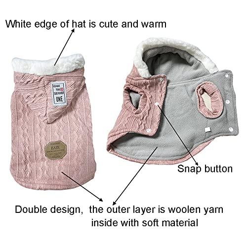 ANIAC Cat Sweater with Hats Dog Hoodies Puppy Winter Coat Kitten Cold Weather Clothes Pet Hooded Knitwear Warm Sweatshirts (X-Small, Pink)