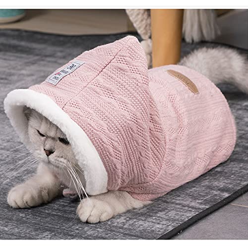 ANIAC Cat Sweater with Hats Dog Hoodies Puppy Winter Coat Kitten Cold Weather Clothes Pet Hooded Knitwear Warm Sweatshirts (X-Small, Pink)