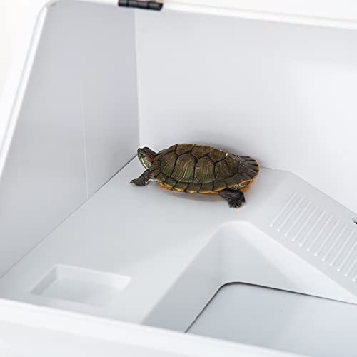 PawHut Small Turtle Tank with Basking Platform, Reptile Aquarium Cage with Feeding Trough, Box Turtle Habitat and Hermit Crab Habitat, Clear Sunlight Window, Indoor and Outdoor