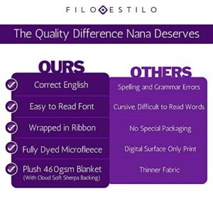 FILO ESTILO Nana Blanket, Gifts for Nana from Granddaughter, Nana Gift from Grandchildren, Best Nana Ever Gifts, Throw Blanket Filled with Love (Purple, Sherpa)