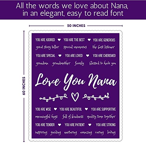 FILO ESTILO Nana Blanket, Gifts for Nana from Granddaughter, Nana Gift from Grandchildren, Best Nana Ever Gifts, Throw Blanket Filled with Love (Purple, Sherpa)