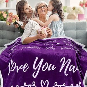 FILO ESTILO Nana Blanket, Gifts for Nana from Granddaughter, Nana Gift from Grandchildren, Best Nana Ever Gifts, Throw Blanket Filled with Love (Purple, Sherpa)