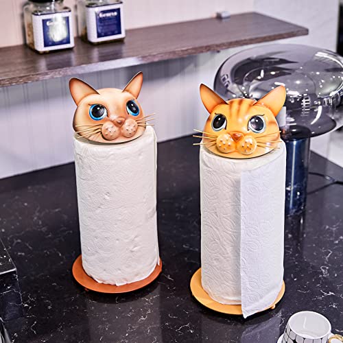 Aayla Paper Towel Holder - Metal Unique Cat Paper Towel Roll Stand for Counter Top of Kitchen Home Dining Bathroom, Adorable Gifts for Cat Dog Pet Lovers (Cat - Brown)