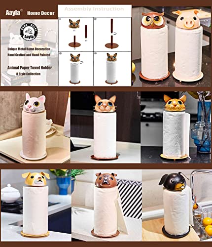 Aayla Paper Towel Holder - Metal Unique Cat Paper Towel Roll Stand for Counter Top of Kitchen Home Dining Bathroom, Adorable Gifts for Cat Dog Pet Lovers (Cat - Brown)