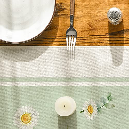 Artoid Mode Eucalyptus Leaves Daisy Vase Table Runner, Spring Easter Summer Seasonal Holiday Kitchen Dining Table Decoration for Indoor Outdoor Home Party Decor 13 x 72 Inch