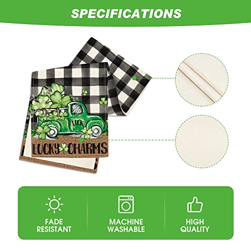 Artoid Mode Buffalo Plaid Truck Shamrock Lucky St. Patrick's Day Table Runner, Spring Holiday Kitchen Dining Table Decoration for Home Party Decor 13 x 72 Inch