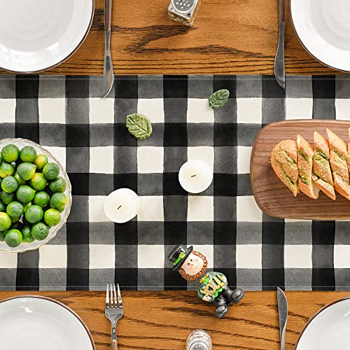 Artoid Mode Buffalo Plaid Truck Shamrock Lucky St. Patrick's Day Table Runner, Spring Holiday Kitchen Dining Table Decoration for Home Party Decor 13 x 72 Inch