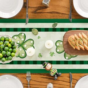 Artoid Mode Buffalo Plaid Shamrock St. Patrick's Day Table Runner, Seasonal Spring Wedding Holiday Kitchen Dining Table Decoration for Indoor Outdoor Home Party Decor 13 x 72 Inch