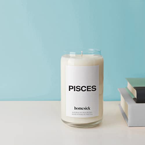 Homesick Premium Scented Zodiac/Astrology Candle, Pisces - Scents of Muguest, Beach Moss, White Sands, 13.75 oz, Gifts, Soy Blend Candle Home Decor