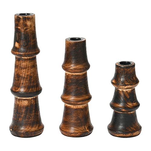 Main + Mesa Wooden Waves Taper Candle Holders, Set of 3