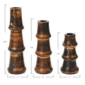 Main + Mesa Wooden Waves Taper Candle Holders, Set of 3