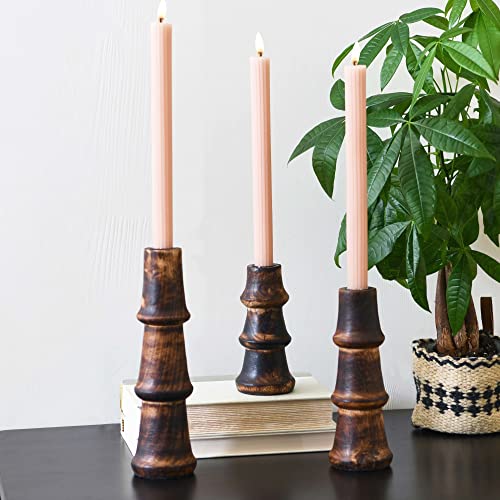 Main + Mesa Wooden Waves Taper Candle Holders, Set of 3