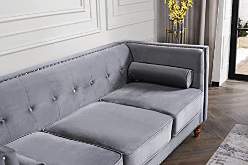 US Pride Furniture Modern Style 83'' Wide Living Room 3 Seater Grey Soft Cushion & Solid Wood Legs (S5369N-S5372N S) Sofas