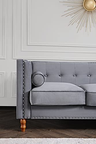 US Pride Furniture Modern Style 83'' Wide Living Room 3 Seater Grey Soft Cushion & Solid Wood Legs (S5369N-S5372N S) Sofas