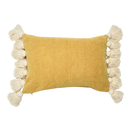 Main + Mesa Cotton Chenille Lumbar Tassels Throw Pillow, Yellow (EC0983)