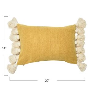 Main + Mesa Cotton Chenille Lumbar Tassels Throw Pillow, Yellow (EC0983)