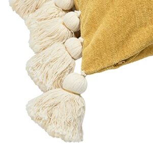 Main + Mesa Cotton Chenille Lumbar Tassels Throw Pillow, Yellow (EC0983)