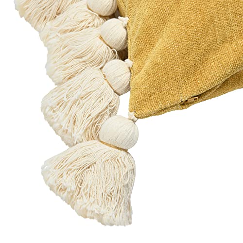 Main + Mesa Cotton Chenille Lumbar Tassels Throw Pillow, Yellow (EC0983)