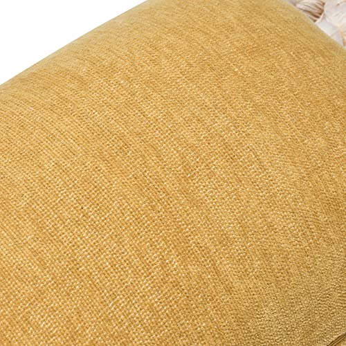 Main + Mesa Cotton Chenille Lumbar Tassels Throw Pillow, Yellow (EC0983)