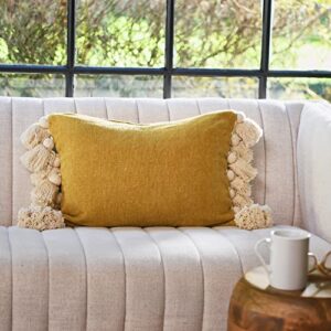 Main + Mesa Cotton Chenille Lumbar Tassels Throw Pillow, Yellow (EC0983)