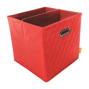 JIAessentials Large 13-inch Red Foldable Diamond Patterned Faux Leather Storage Cube Bins Set of Four with Handles with Dual Handles for living room, bedroom and office storage Red Large Size Large Size Collapsible Diamond Patterned Storage Cubes with Han