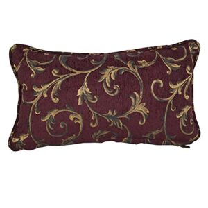 blazing needles corded rectangular jacquard chenille throw pillow, 20" x 12", burgundy vines