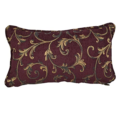 Blazing Needles Corded Rectangular Jacquard Chenille Throw Pillow, 20" x 12", Burgundy Vines