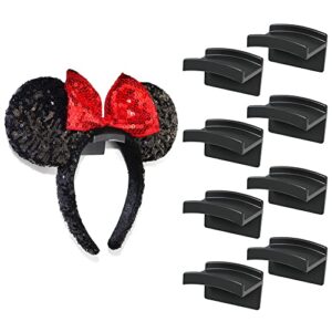 modern jp adhesive hooks for disney ears (8-pack) - minimalist disney ear holder, no drilling headband holder design, strong hold headband organizer - u.s. patent pending, black