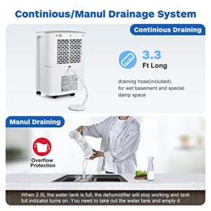 2000 Sq Ft 30 Pint Dehumidifier for Home and Basement, FIRINER Dehumidifiers for Bedroom with Drain Hose, Auto Shut-Off, Intelligent Humidity Control, Laundry Dry and 0.66 Gallon Water Tank