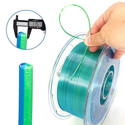 YOUSU Silk PLA Filament 1.75mm, 3D Printer Filament Coextrusion Filament Dual Color, Compatible with Most of 3D Printer, Silk Blue Green 1kg(2.2lbs).