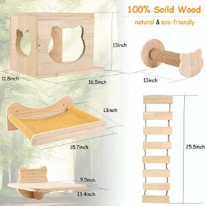 Cat Shelves and Perches Wall Mounted Indoor Cats Furniture Solid Wood Cat Wall House Set for Activity Climbers 5pcs/Set